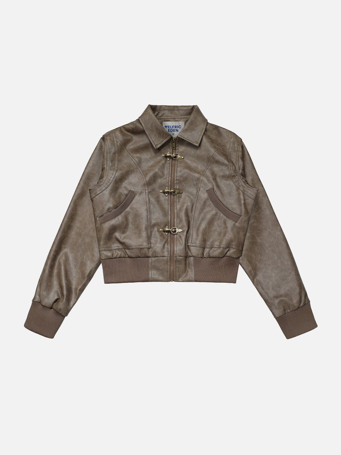 Aelfric Eden Metal Button Cropped Faux Leather Jacket – Aelfric eden